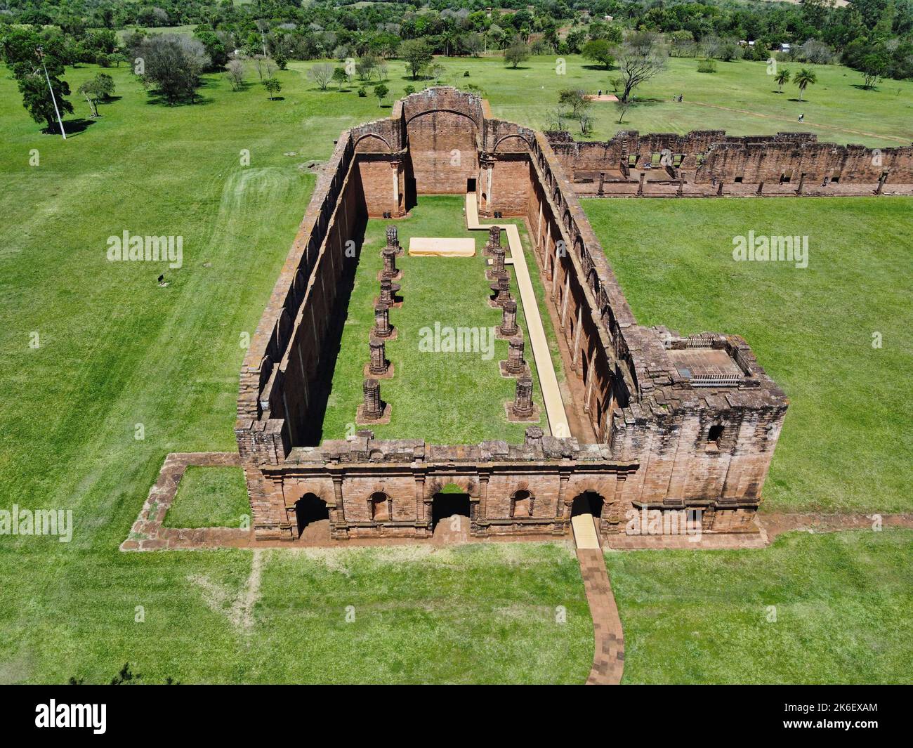 Front aerial view Guarani Jesuit Reductions of Jesús de Tavarangue ...