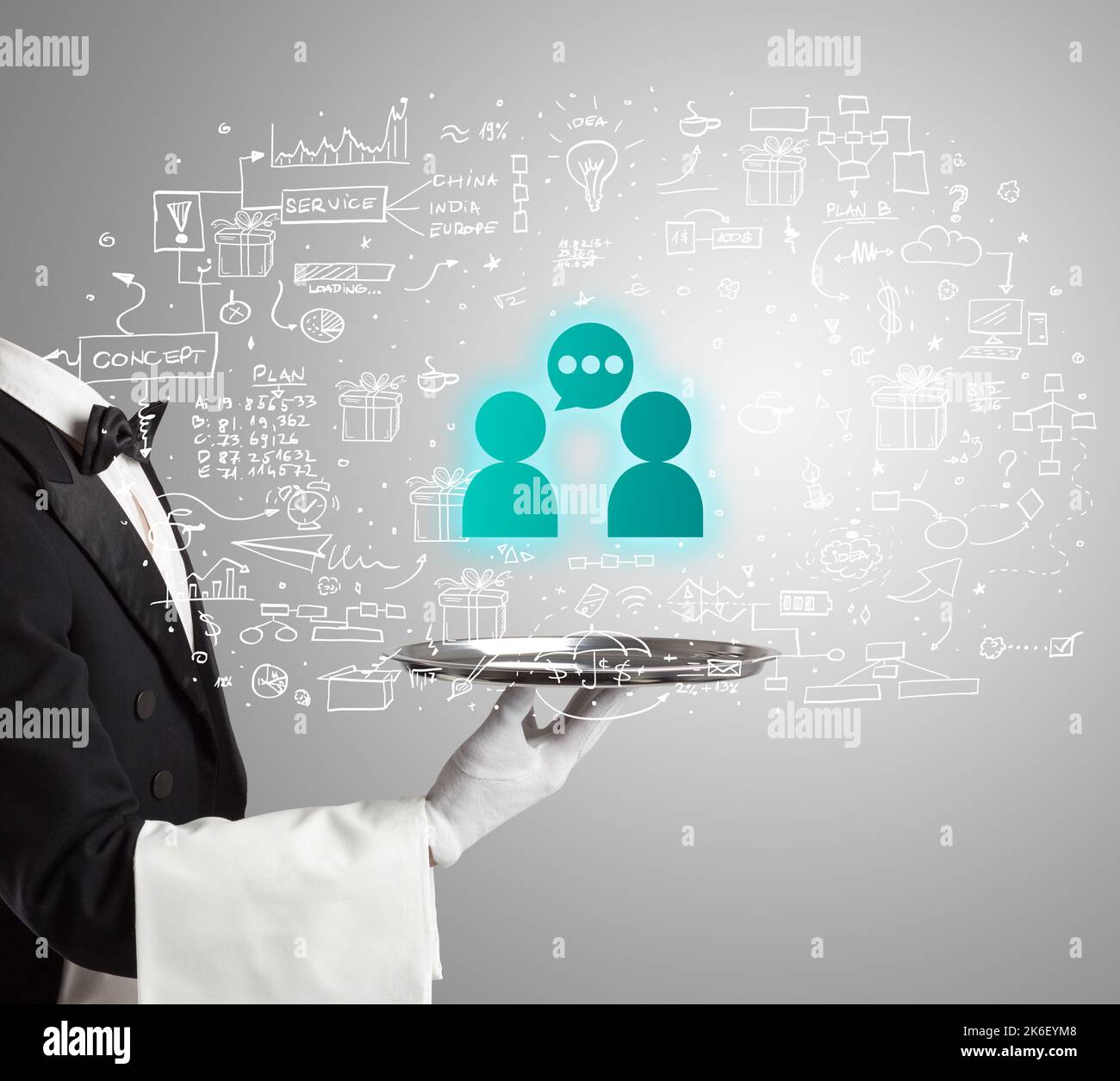Close-up of waiter serving social media icons Stock Photo - Alamy