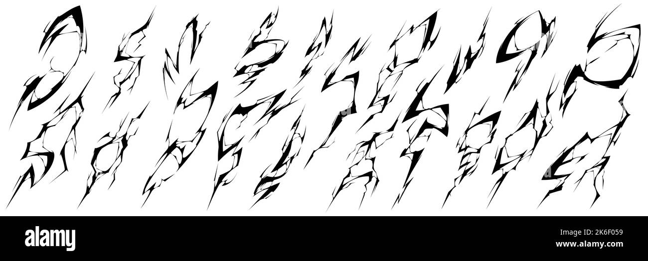 Black lightning silhouettes, thunderbolts. Earth ground, rock or floor ...