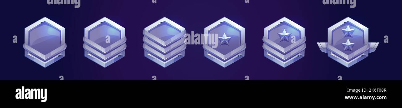 Military badges, army rank insignia. War game icons, silver military ...