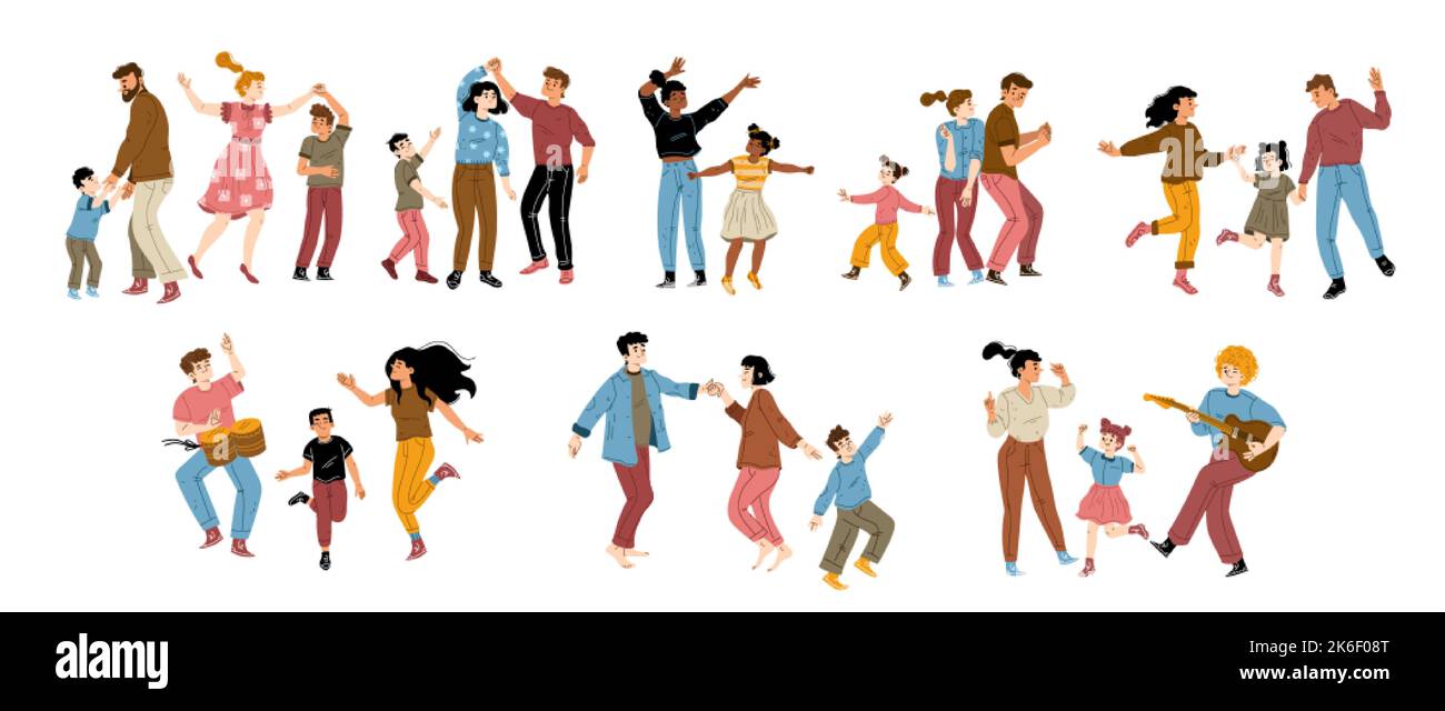 Family dance, rejoice, fun, home party concept with happy parents and ...