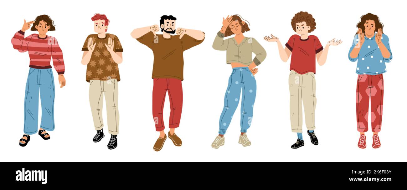 People with negative emotions and gestures of stop, rejection, denial ...