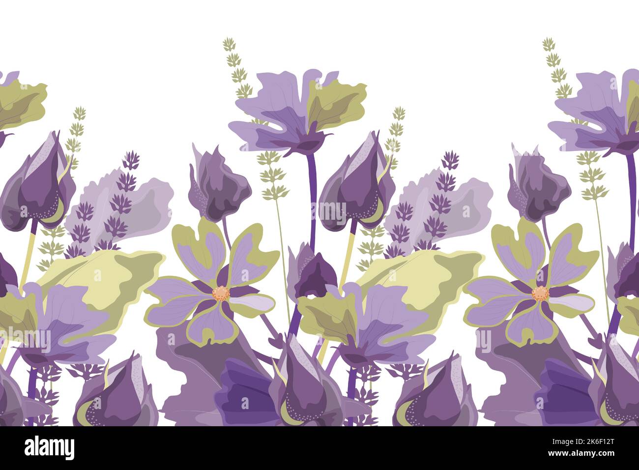 Vector floral seamless pattern, border. Horizontal panoramic design ...