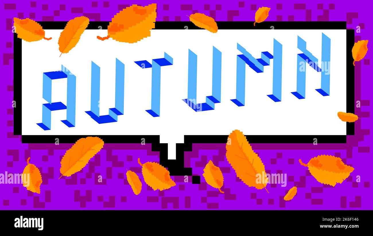 Autumn. Pixelated word with geometric graphic background. Vector ...