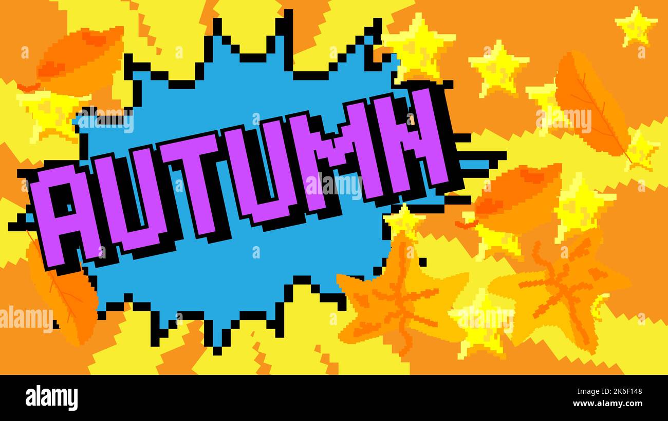 Autumn. Pixelated word with geometric graphic background. Vector ...