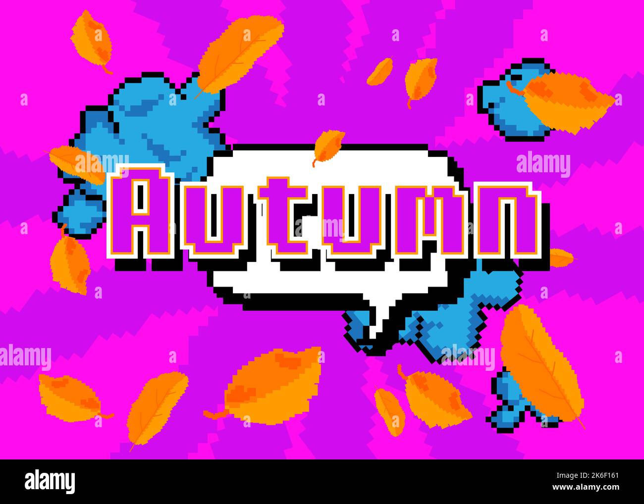 Autumn. Pixelated word with geometric graphic background. Vector ...