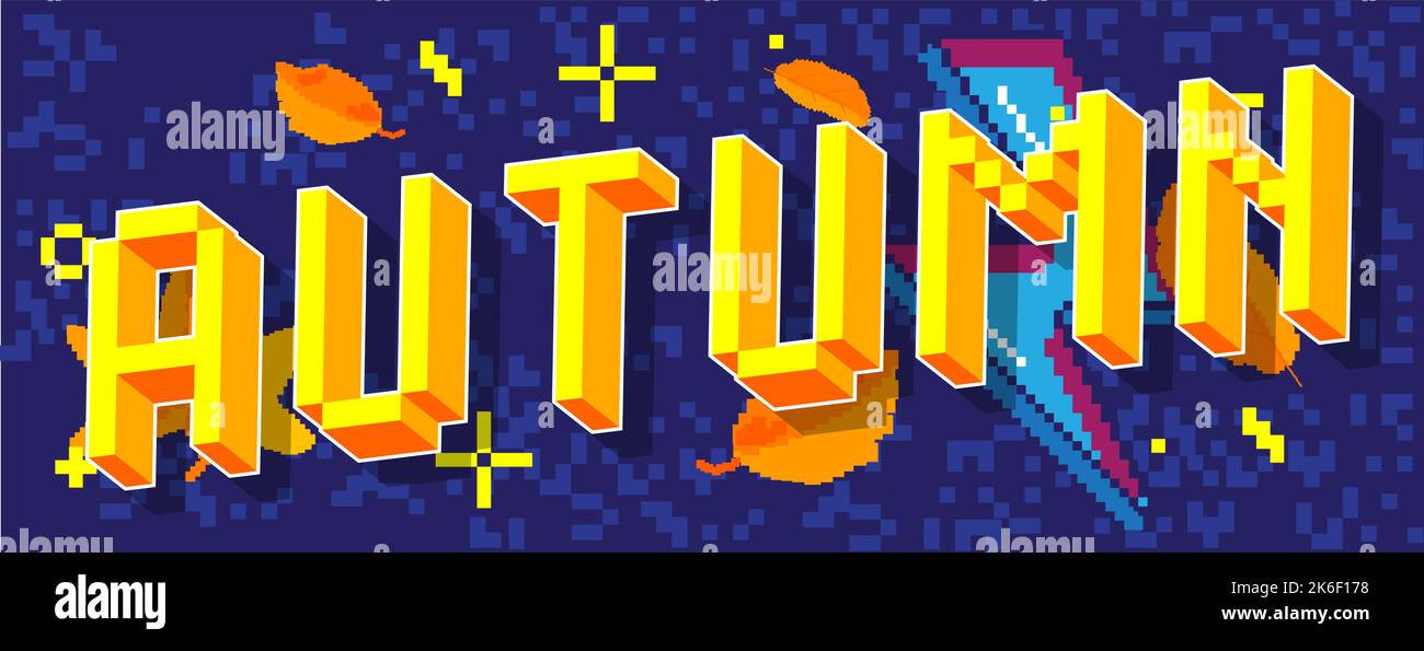 Autumn. Pixelated word with geometric graphic background. Vector ...