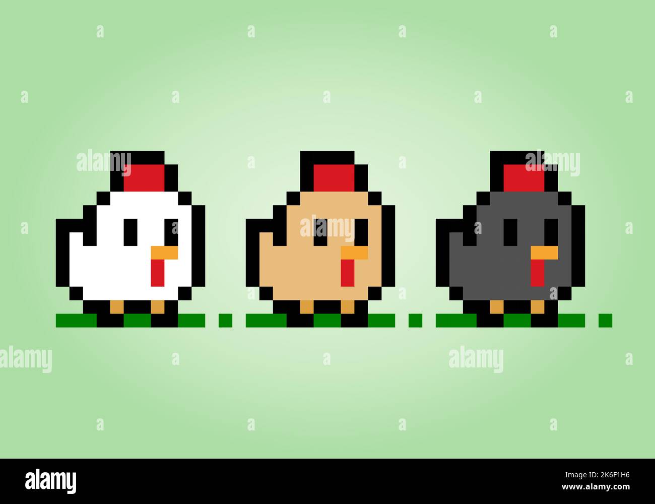 8 bit pixel chicken collection. Animals for game assets in vector illustration Stock Vector ...