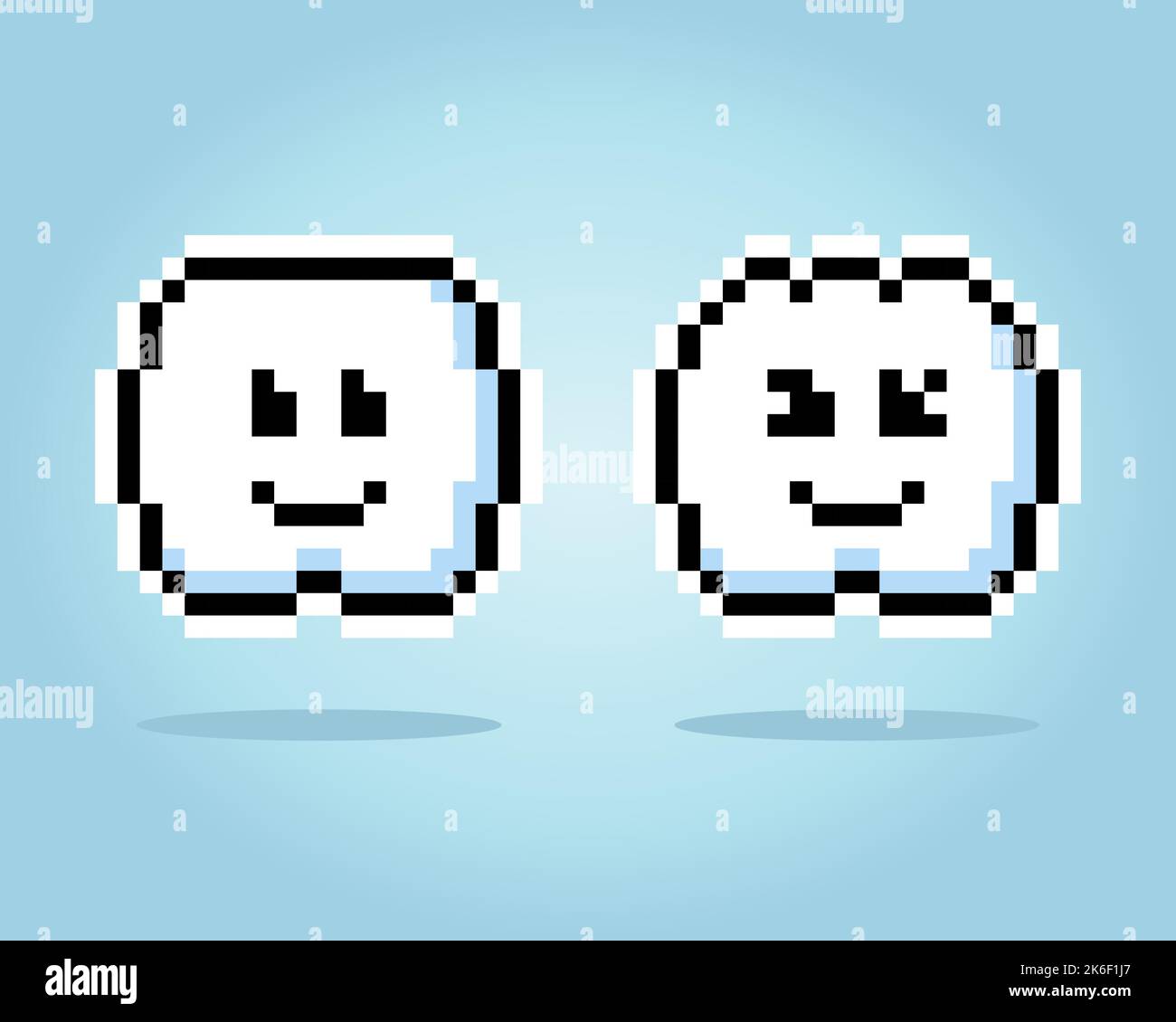 8 bit pixel clouds. Cloud character for game assets and cross stitch ...