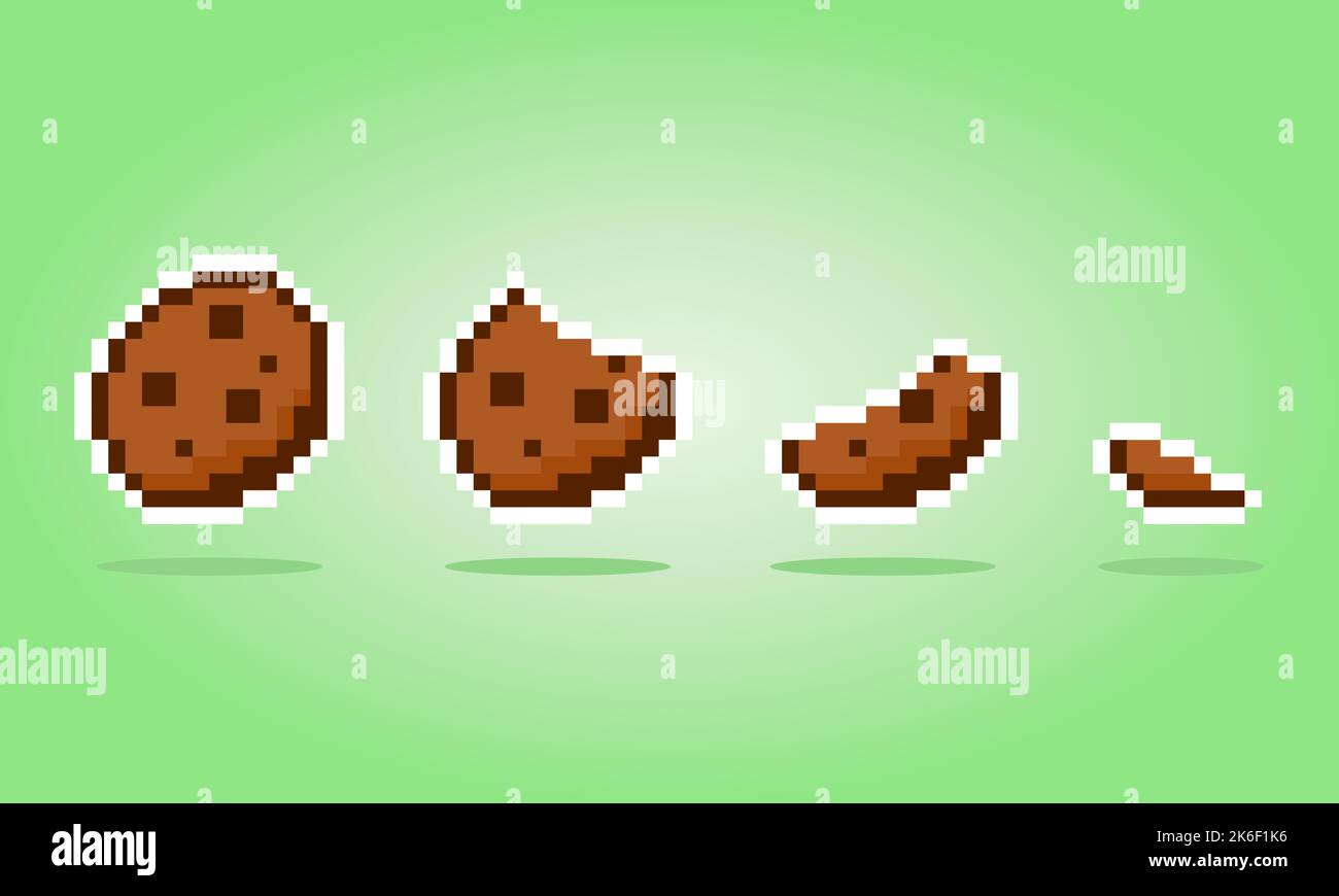 8 bit pixel cookies. food for game assets in vector illustration Stock ...