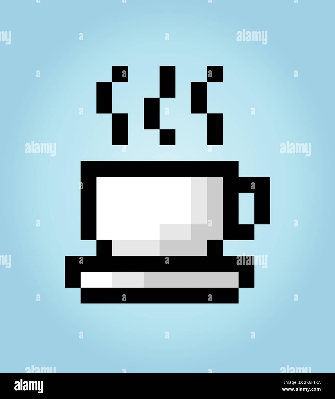 8 bit pixel coffee cup logo. drink for game assets in vector ...