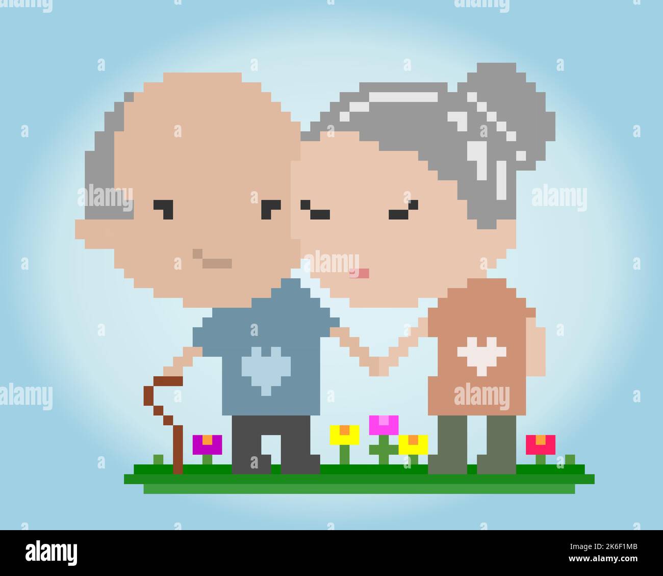 Grandpa and Grandma 8 bit pixels. Old man for game assets in vector ...