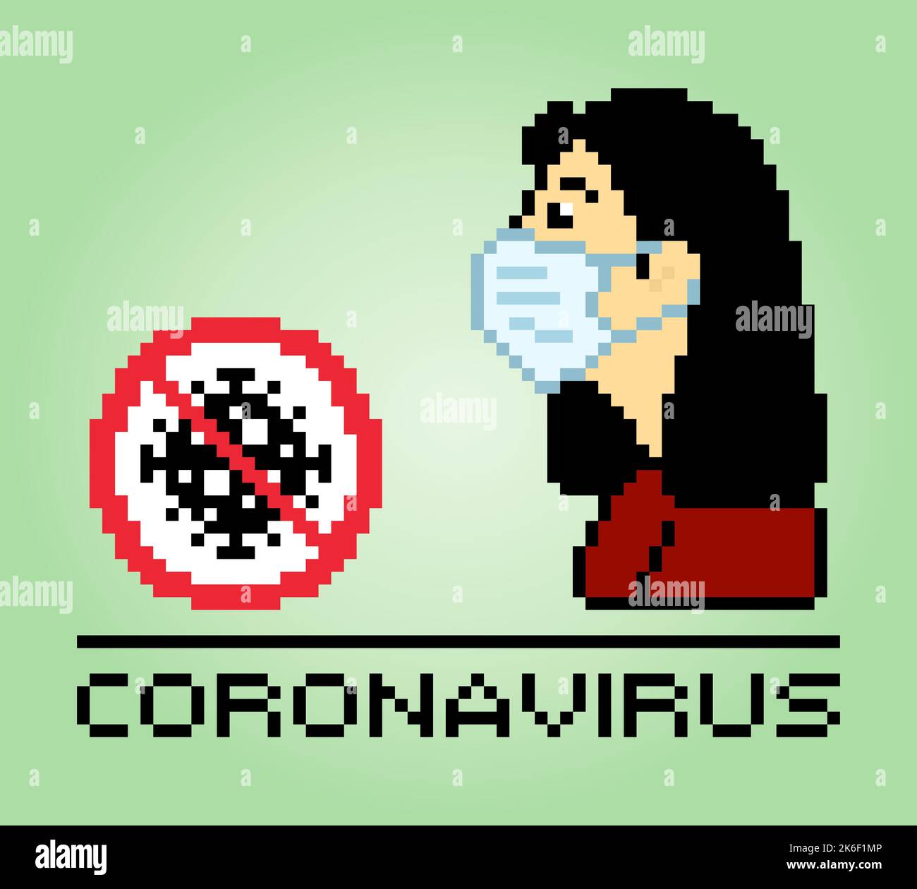 Girl with 8 bit pixel medical mask. People in pairs for game assets in ...