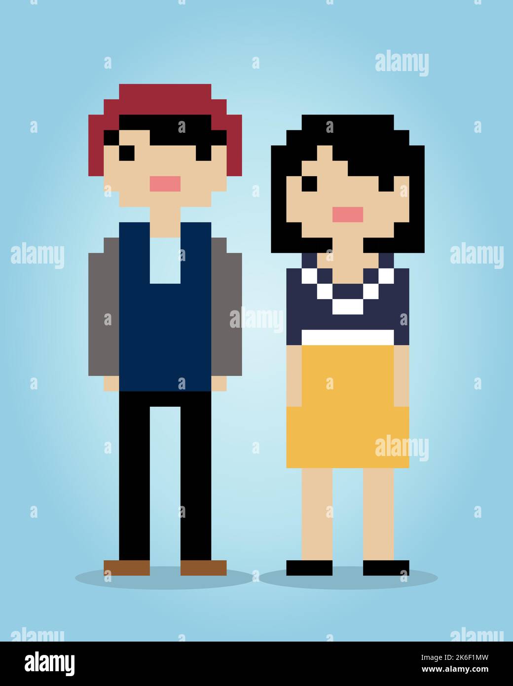 Male and female 8 bit pixels. People in pairs for cross stitch pattern ...