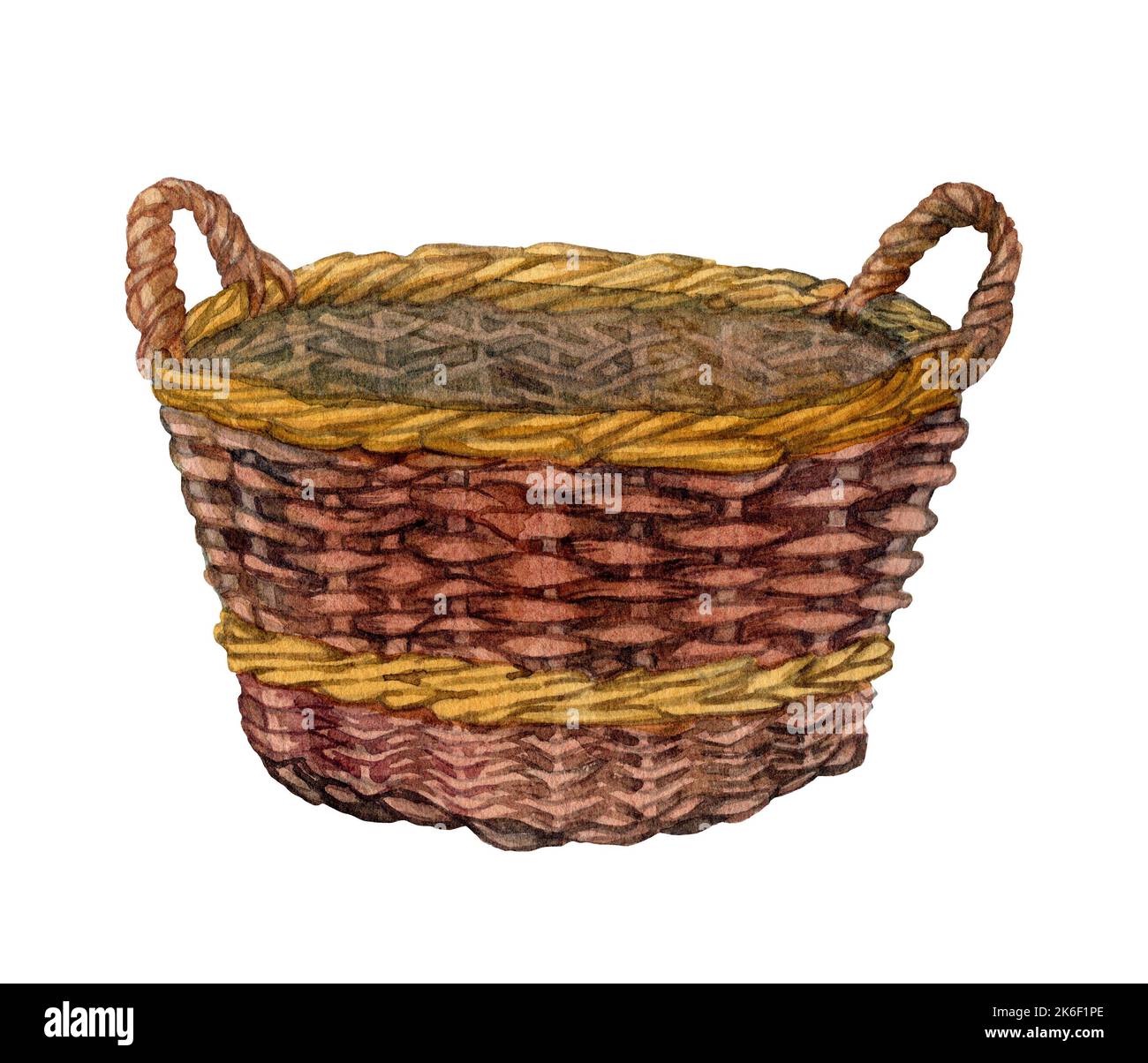 Watercolor handdrawn basket for fruits and vegetables . Wicker bread ...