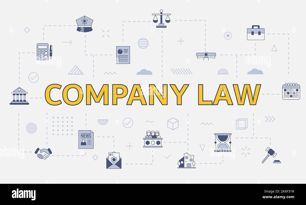 company law concept with icon set with big word or text on center ...