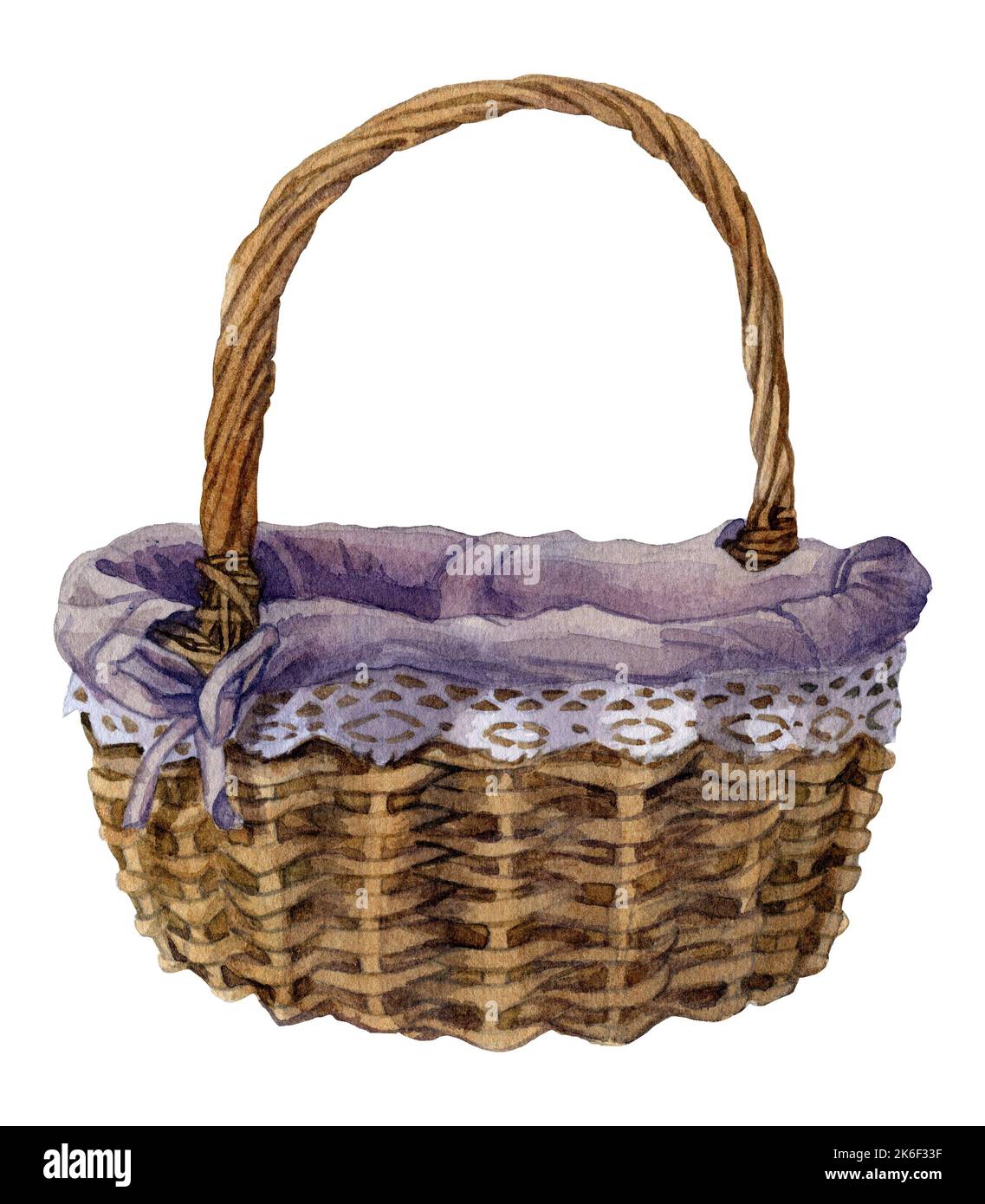 Watercolor handdrawn basket for fruits and vegetables . Wicker bread ...