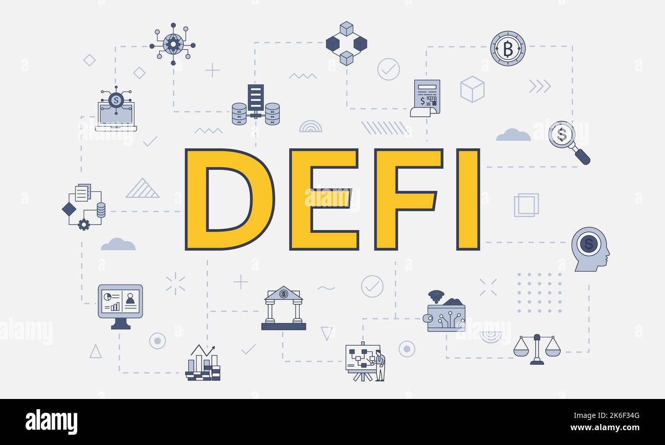 defi decentralized finance concept with icon set with big word or text ...