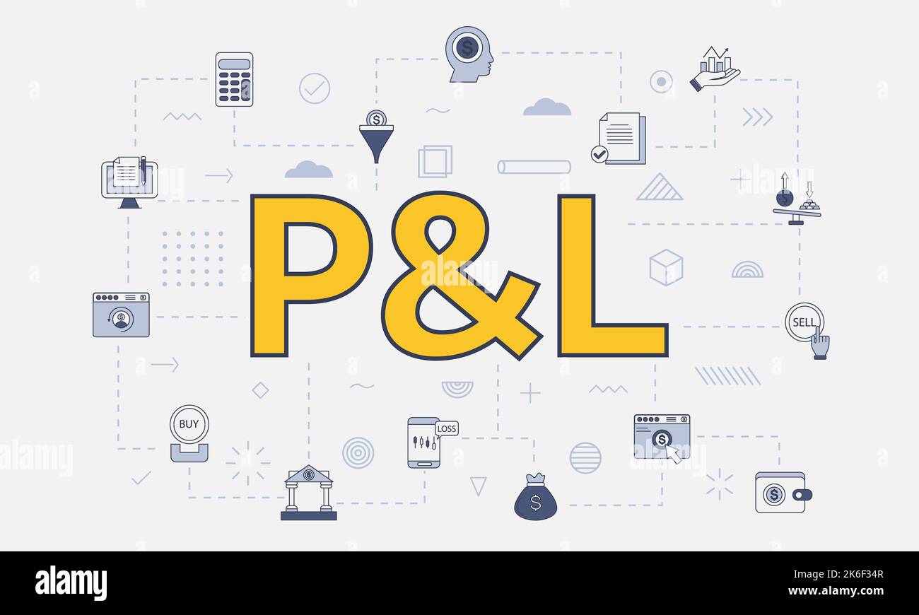 p and l profit and loss concept with icon set with big word or text on ...