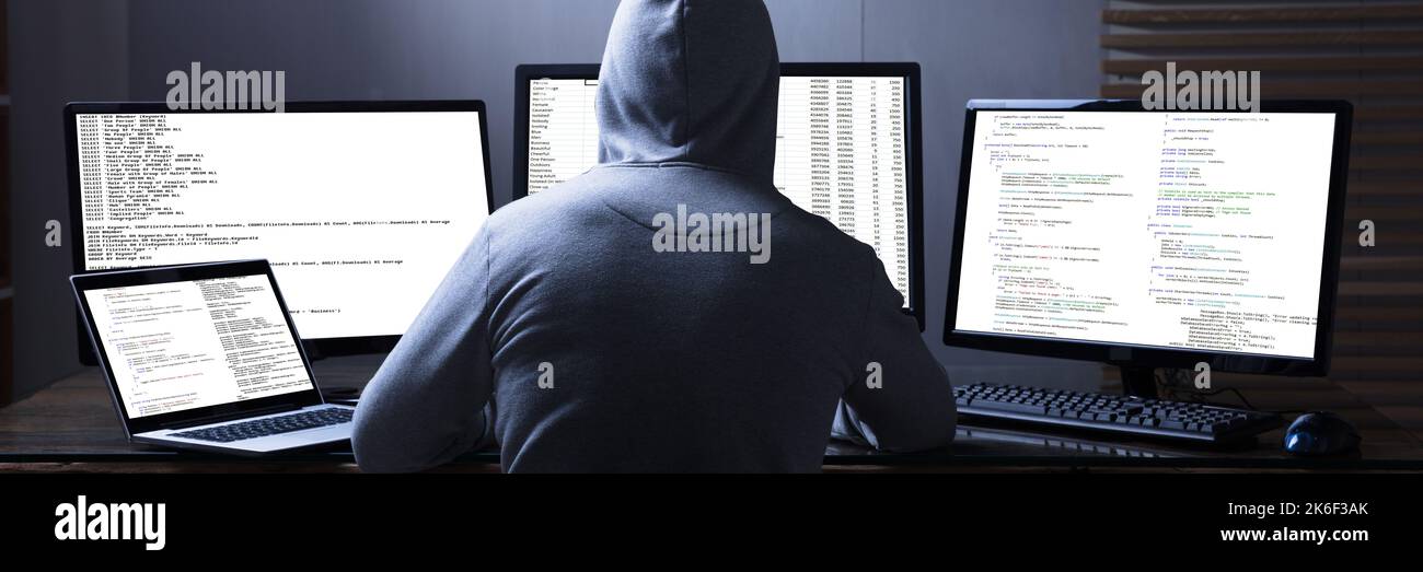 Hacker And Computer Data Breach. Cyber Risk Stock Photo - Alamy