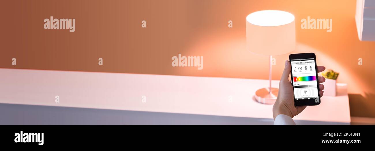 Smart Light At Home. Remote Technology App On Mobile Phone Stock Photo ...