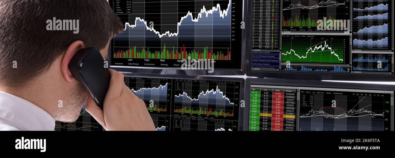 Stock Broker Looking At Screen Graph. Financial Trade Exchange Stock ...
