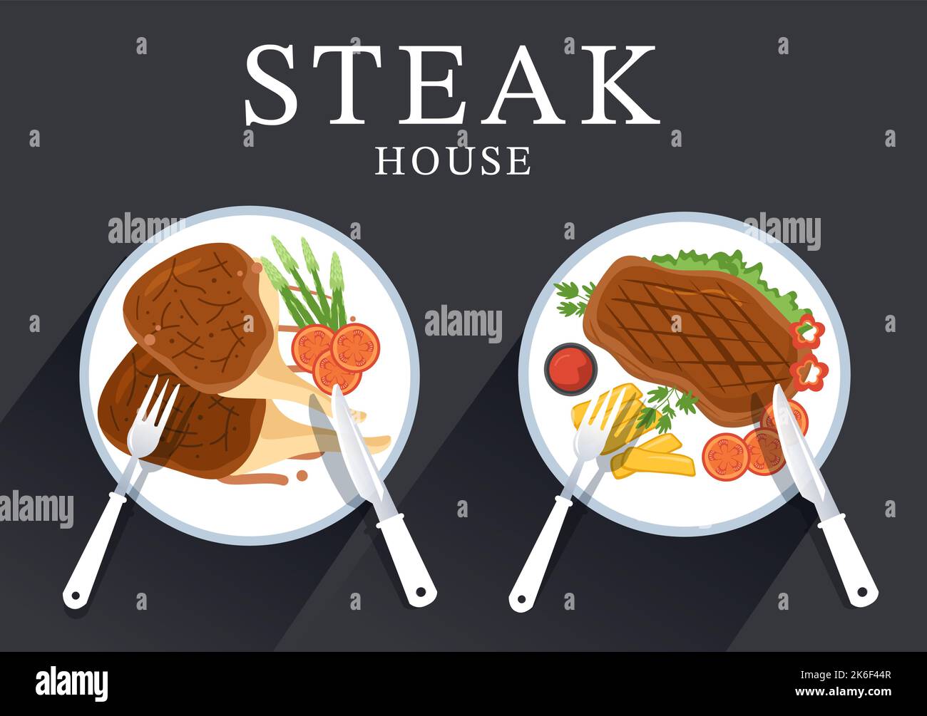 Steakhouse of Grilled Meat with Juicy Delicious Steak, Salad and ...