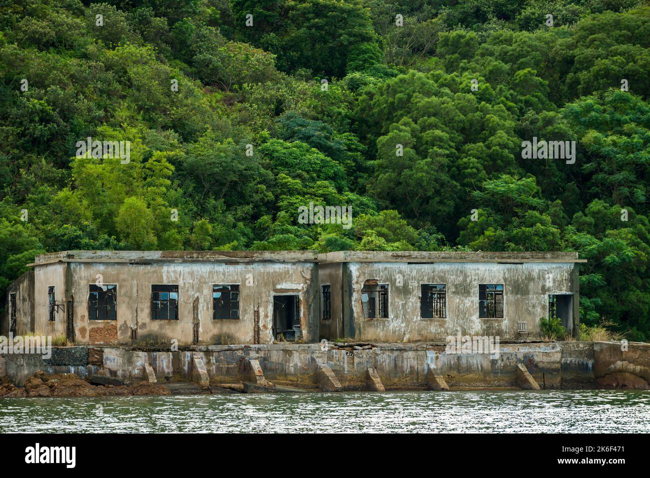 Abandoned buildings of a former pearl oyster farm in Lo Fu Wat, a ...