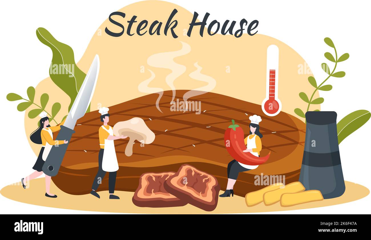 Steakhouse of Grilled Meat with Juicy Delicious Steak, Salad and ...