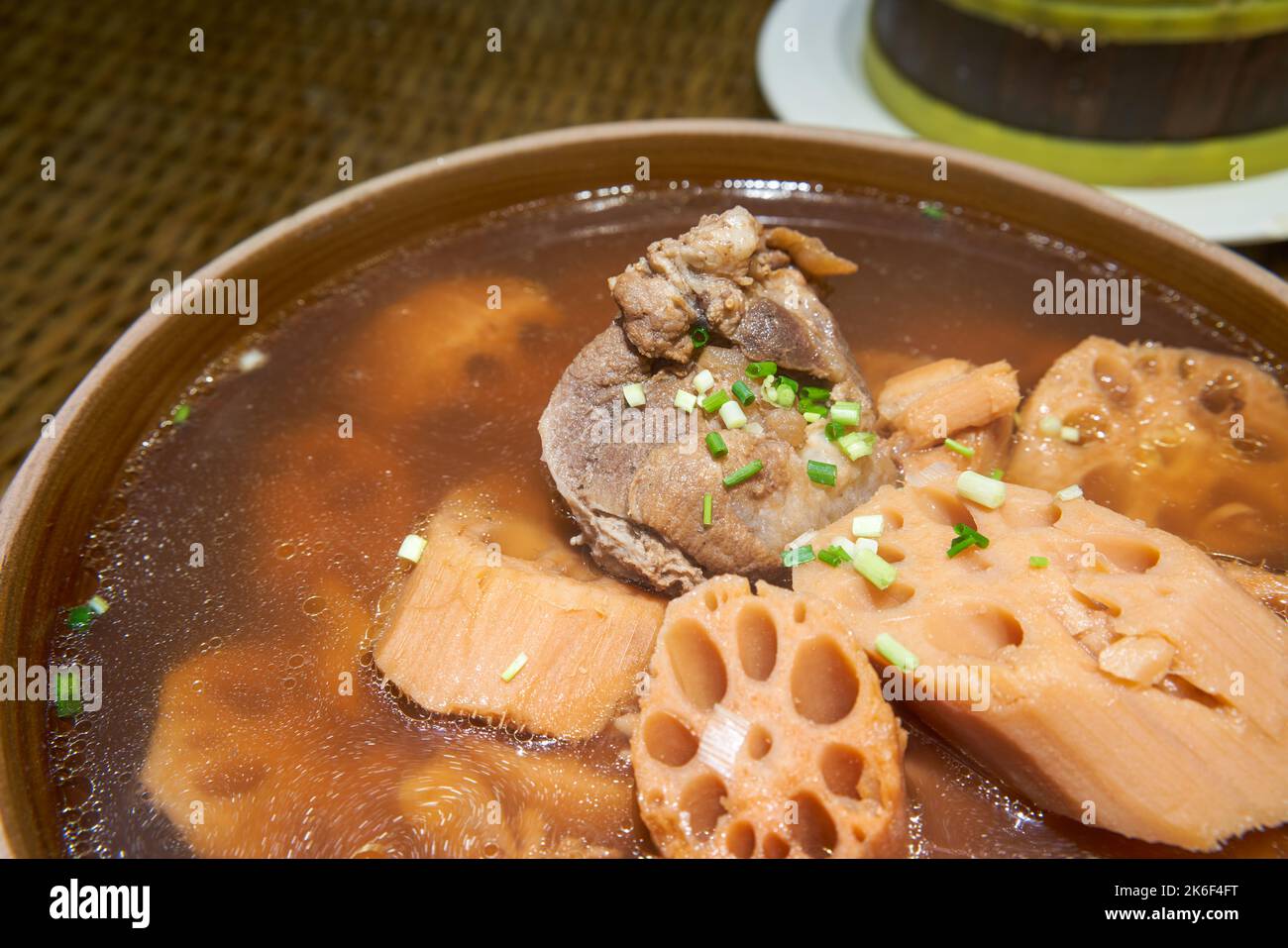 A delicious traditional Chinese dish, lotus root pork ribs soup Stock ...