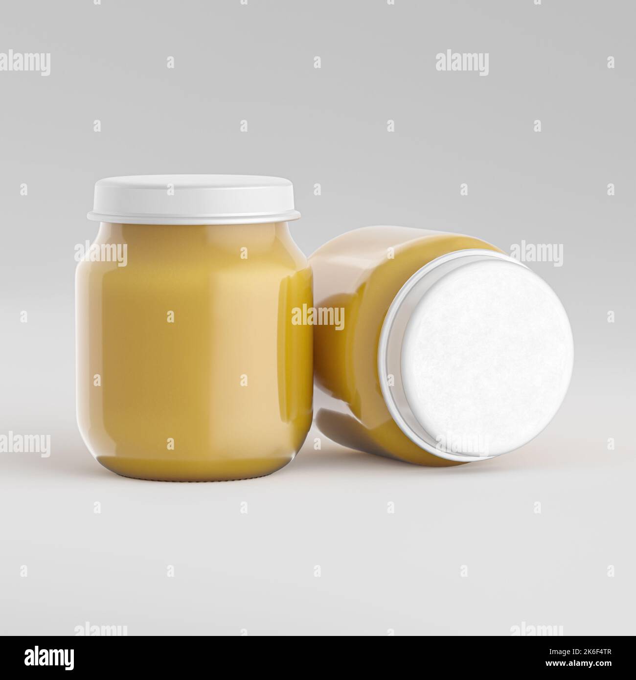 Jars of baby puree isolated on white. Render, 3d illustration. Label ...