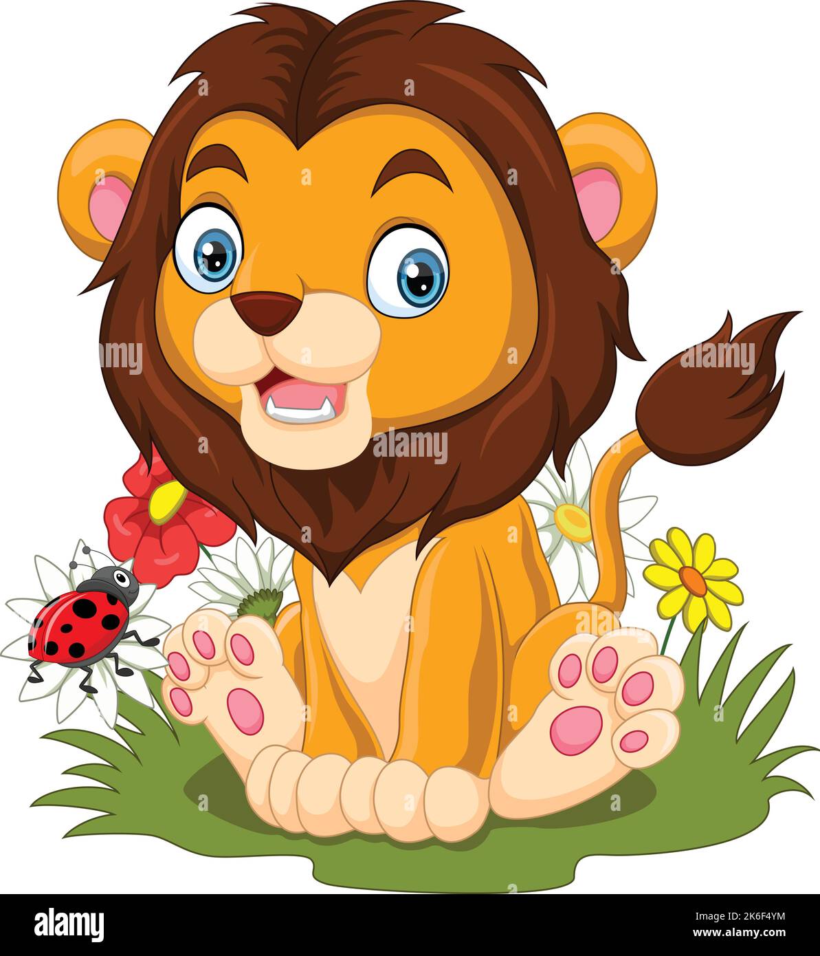 Cartoon little lion sitting in the grass Stock Vector Image & Art - Alamy