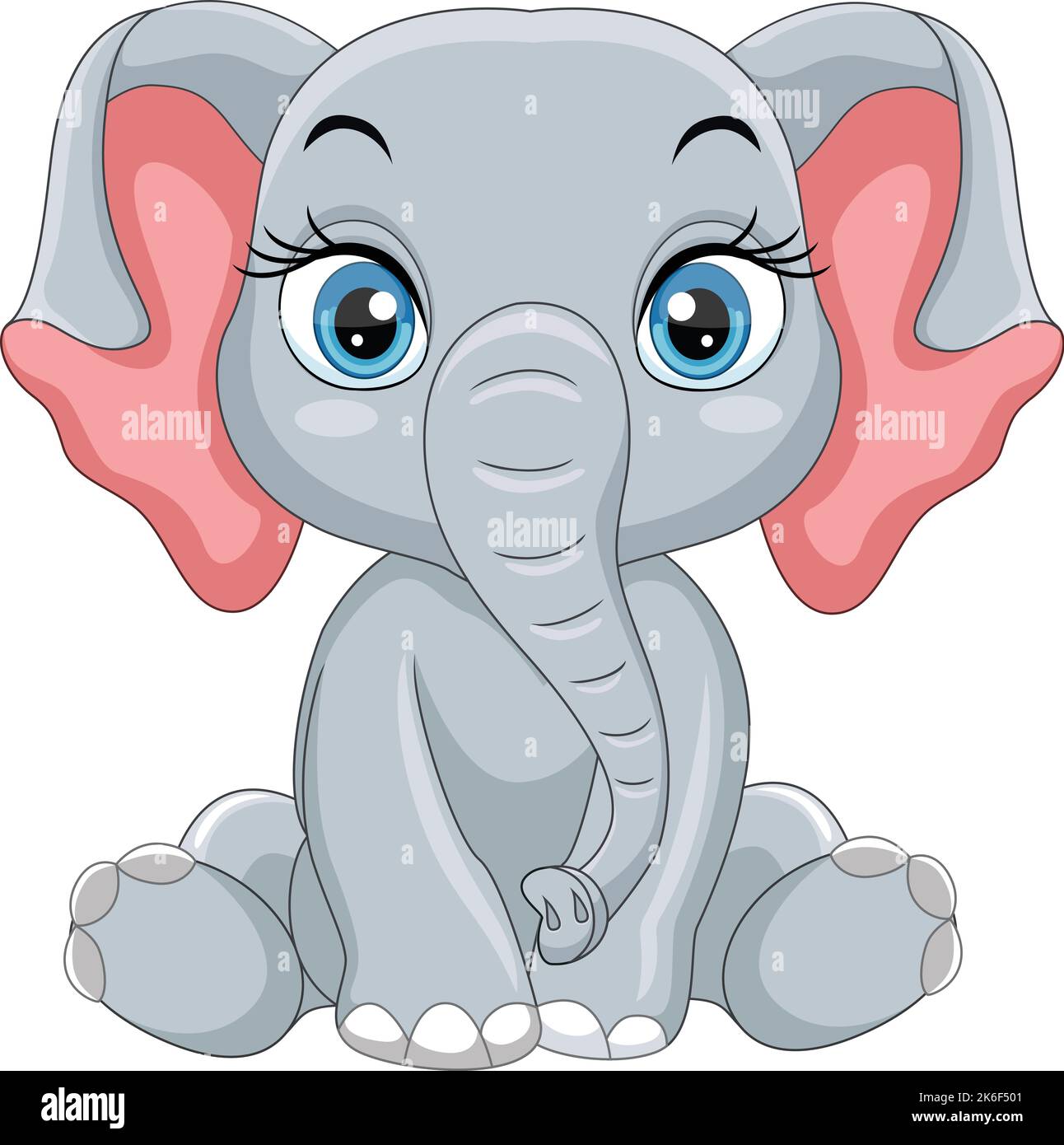 Cartoon Funny Baby Elephant Sitting Stock Vector Image Art Alamy