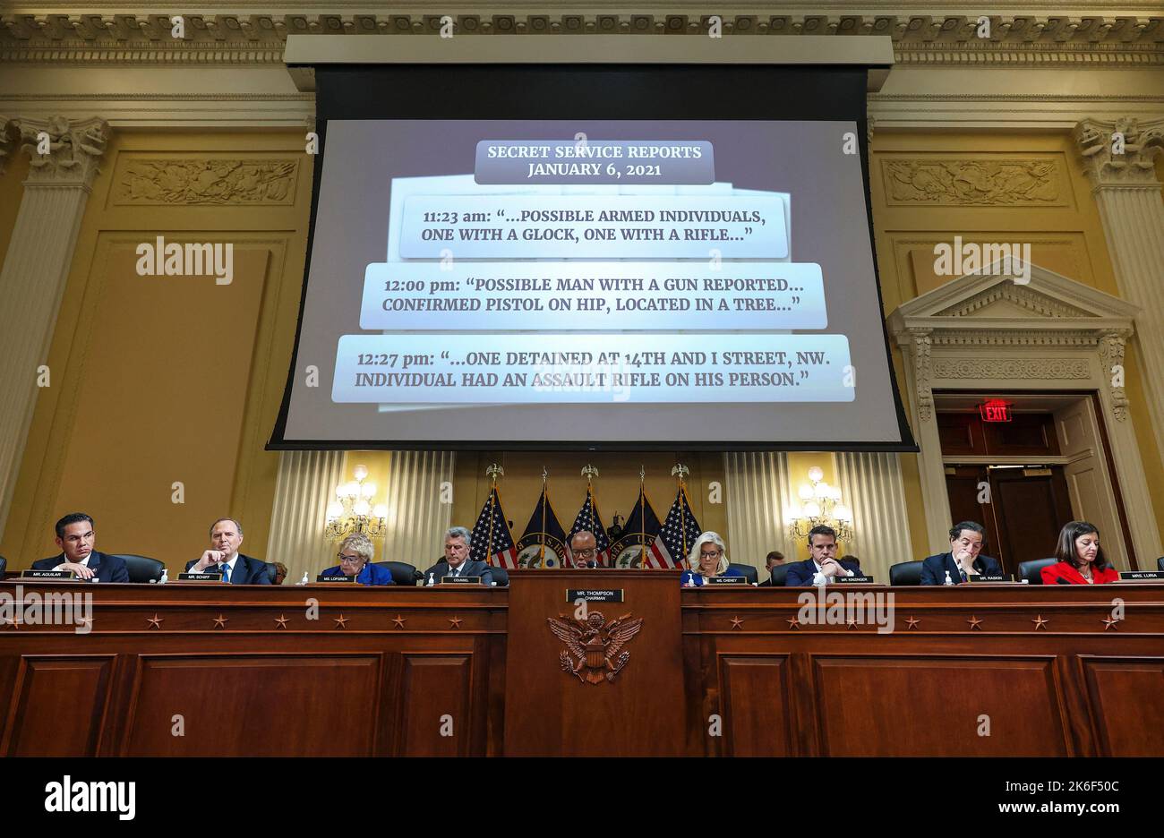 Excerpts from Secret Service reports are displayed during a hearing by ...