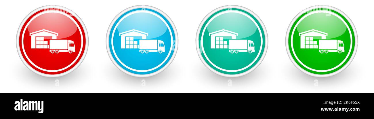 Warehouse and truck, delivery, freight concept vector icons, colorful ...