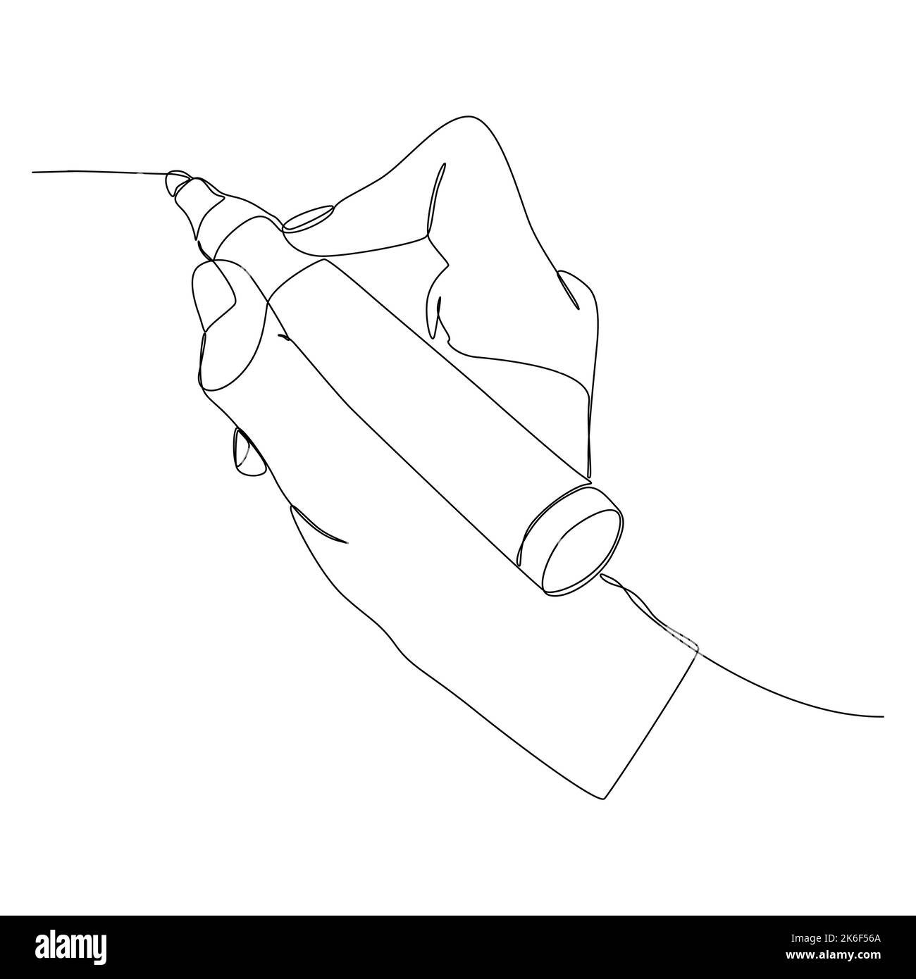 One continuous line drawing of hand writing with felt tip pen. Thin ...