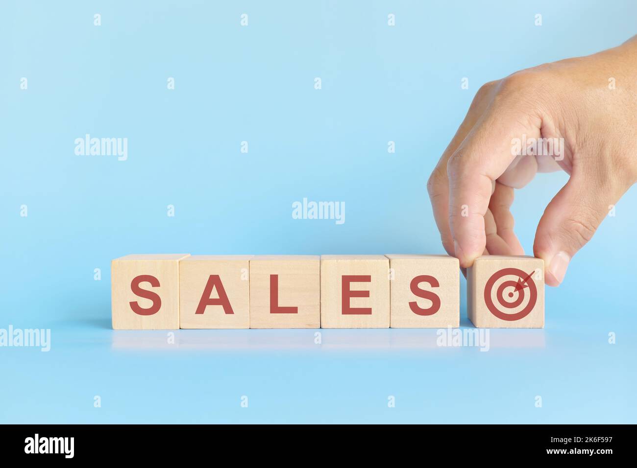 Target sales business concept. Word typography flat lay in blue ...