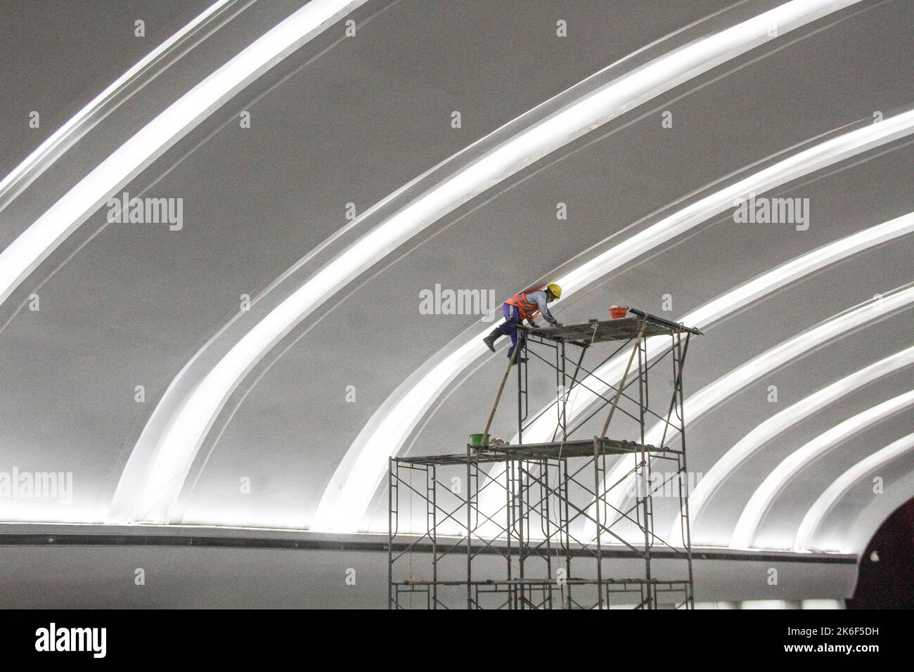 Bandung, West Java, Indonesia. 14th Oct, 2022. Workers are seen ...