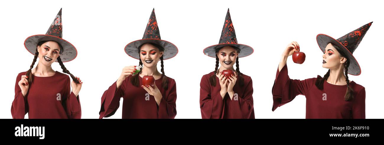Set of young witch with apple on white background Stock Photo - Alamy