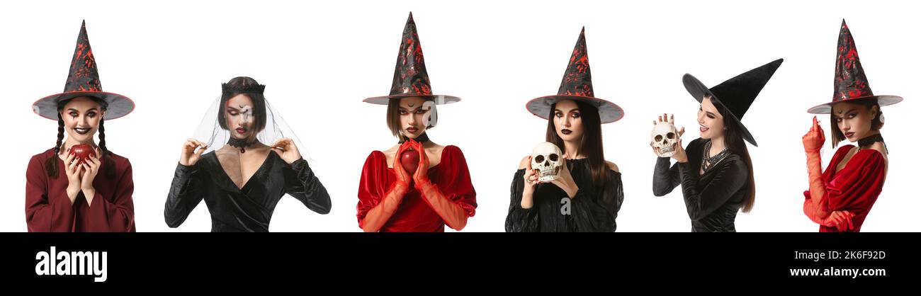Set of young witches isolated on white Stock Photo - Alamy