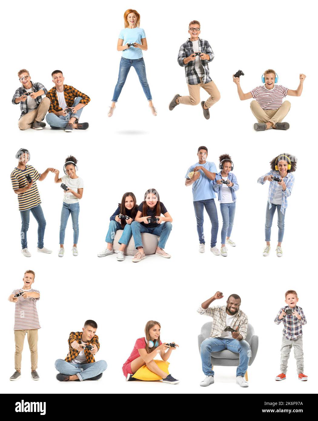 Set of people playing video games isolated on white Stock Photo - Alamy