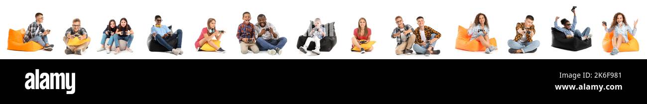 Set of people playing video games isolated on white Stock Photo - Alamy