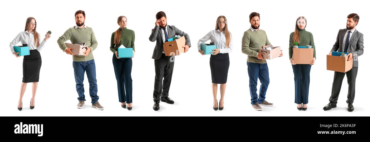 Set of dismissed people with belongings on white background Stock Photo ...
