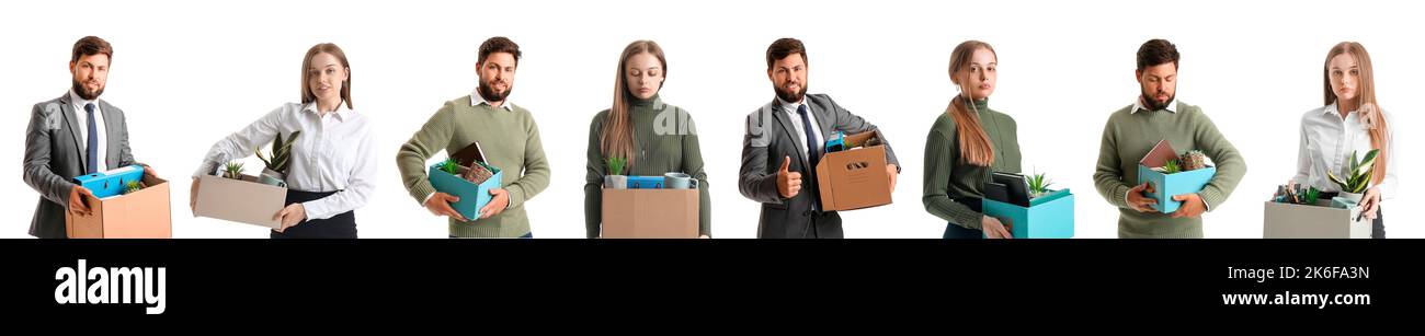 Set of dismissed young people with belongings on white background Stock ...