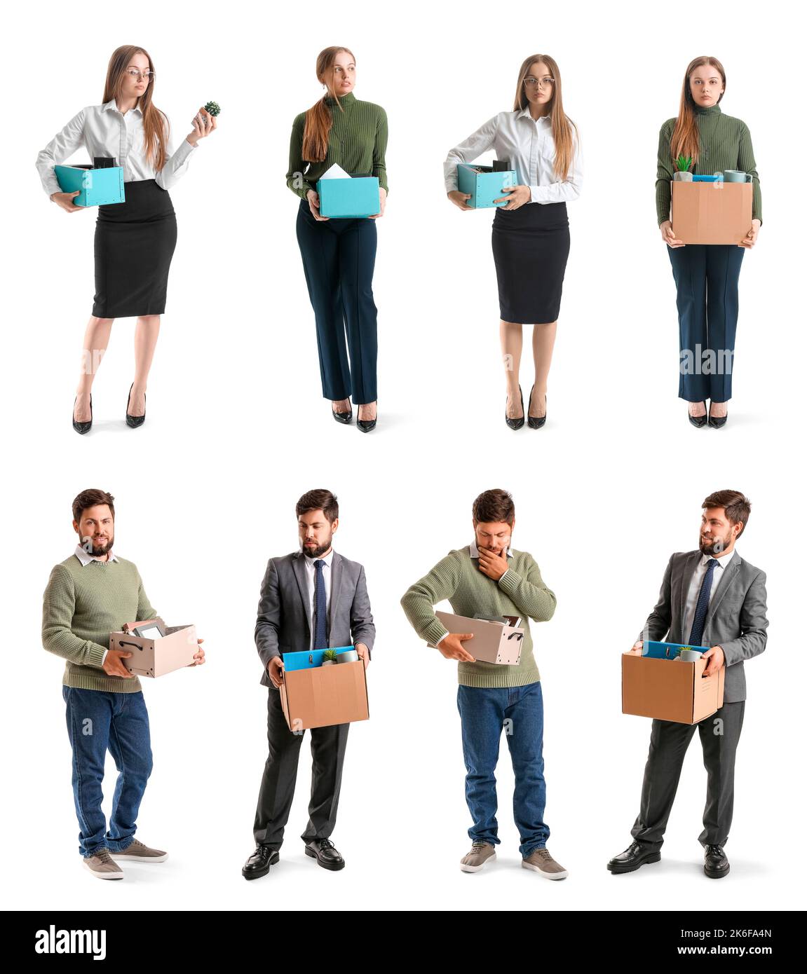 Set of dismissed people with belongings isolated on white Stock Photo ...