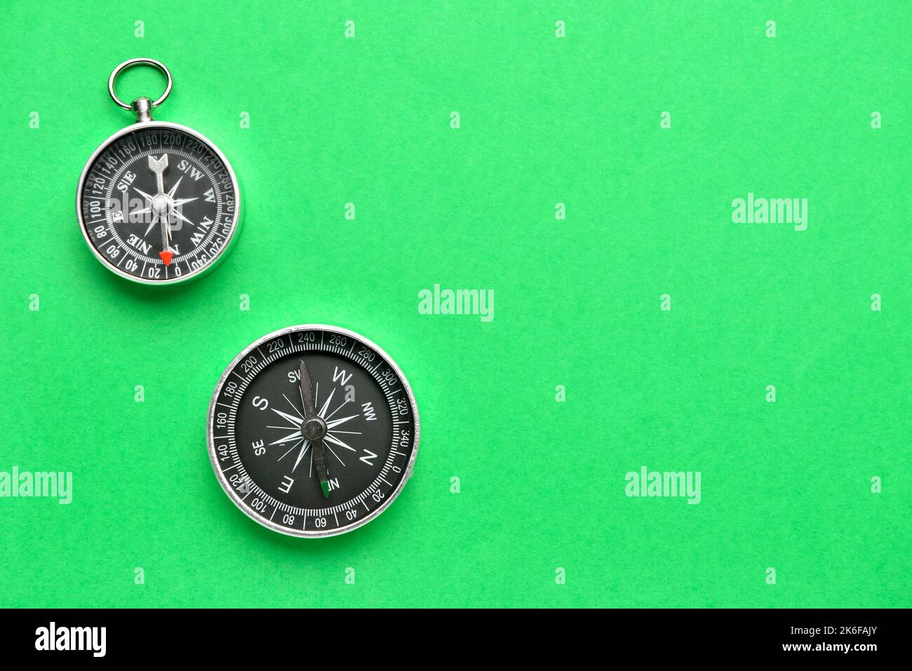 Old compasses on green background Stock Photo - Alamy