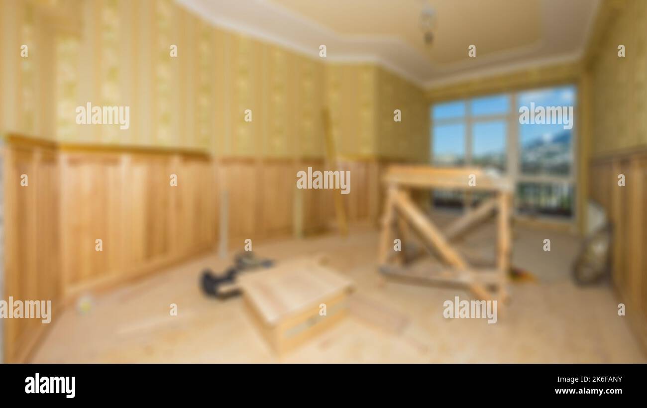 Interior construction of new house project with bright wall background ...