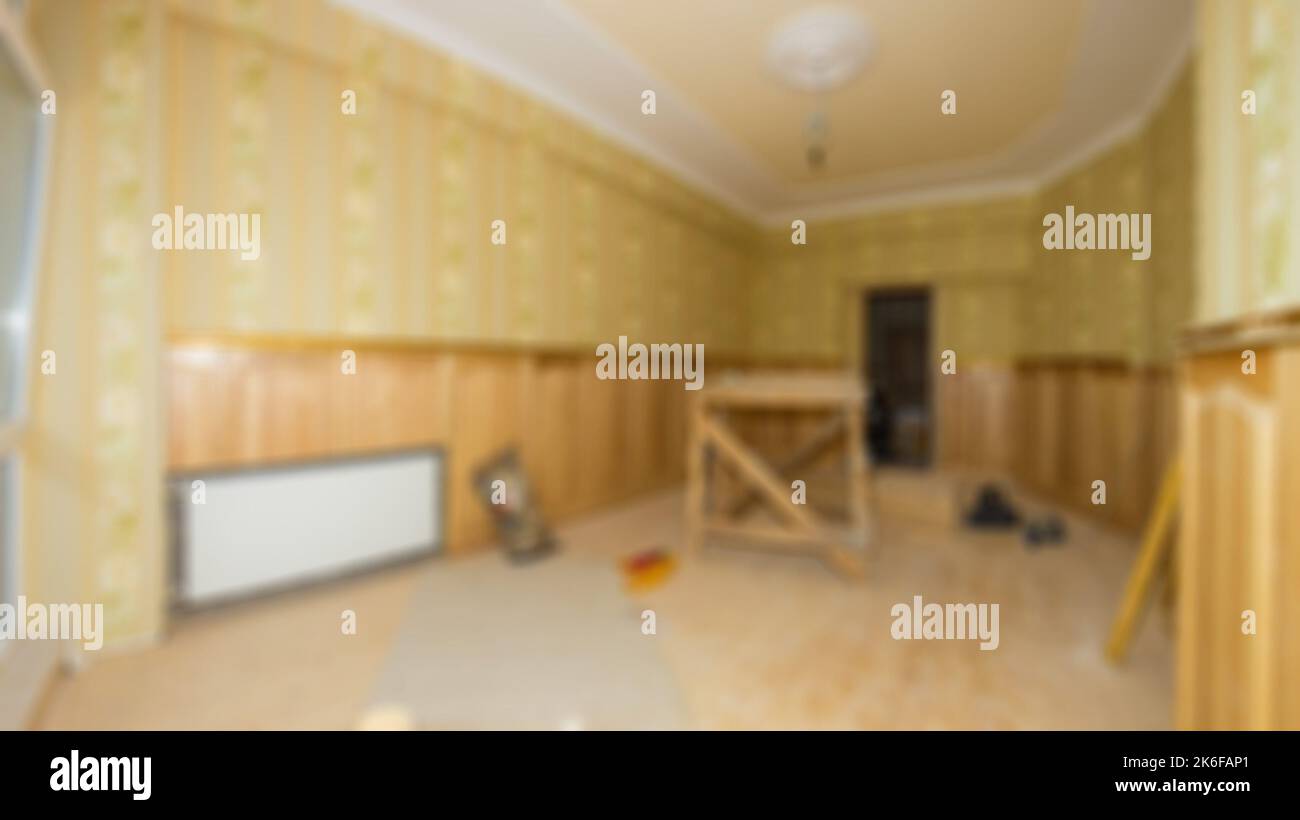 Interior construction of new house project with bright wall background ...