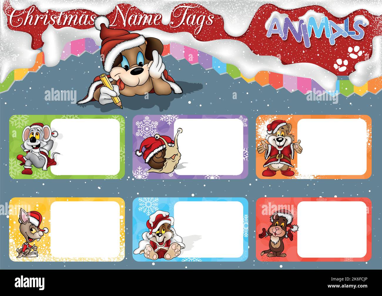 Set of Christmas Name Tags with Cute Animals Stock Vector Image & Art ...