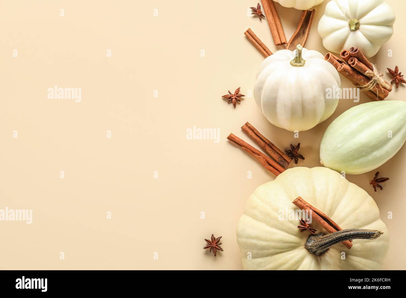 Composition with Halloween pumpkins and spices on color background ...